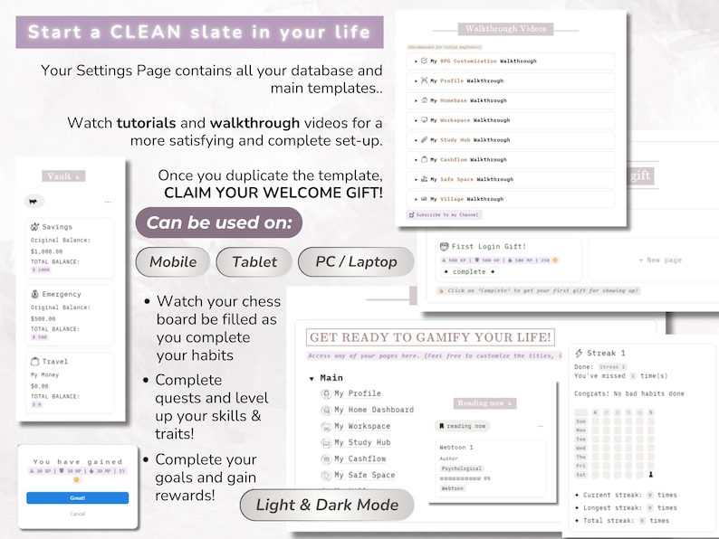 Minimalist Gamified Life Planner Notion Template: RPG Habit Tracker ...