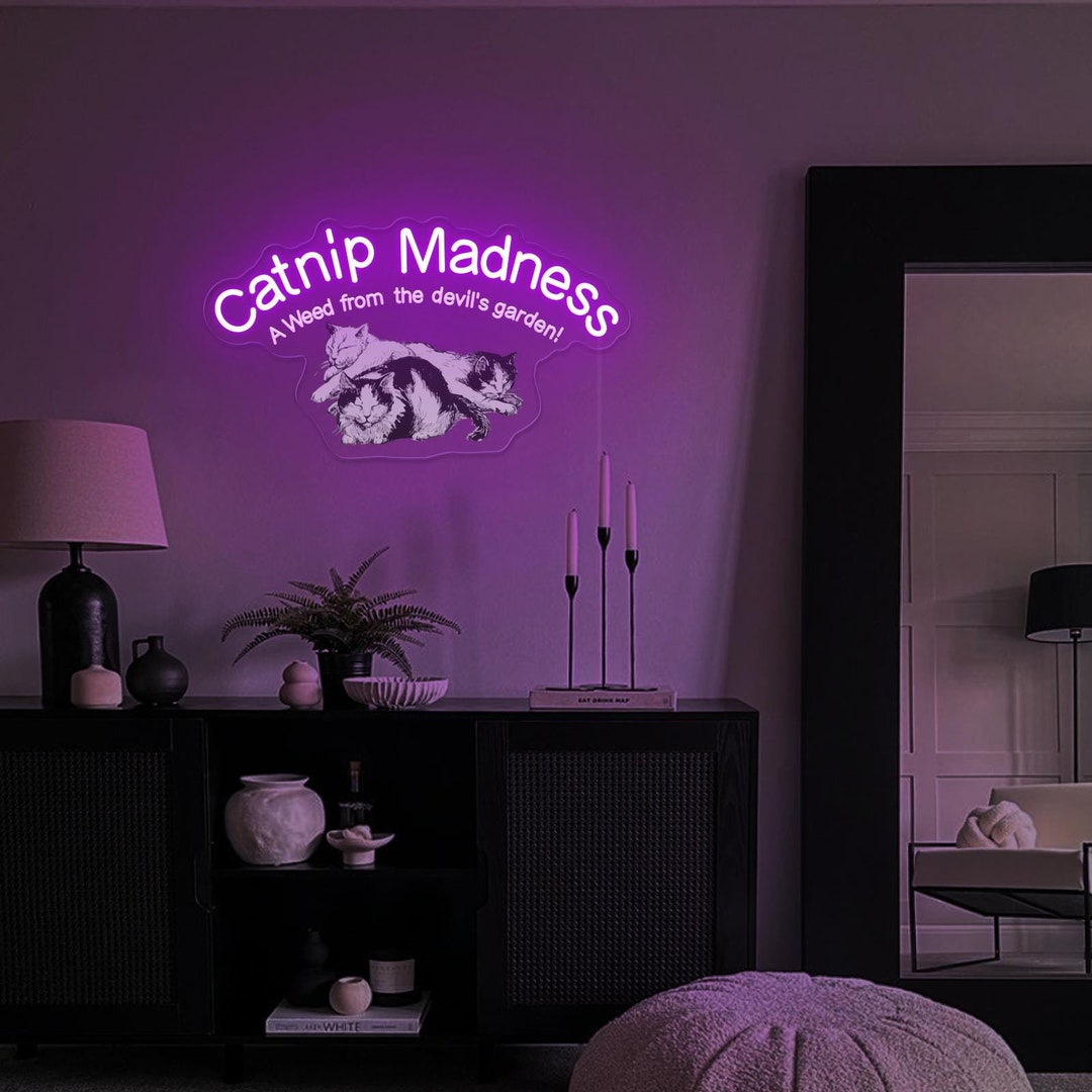 Catnip Madness Neon Sign, Cat Anime Neon Sign,vintage Kitten Sign ...