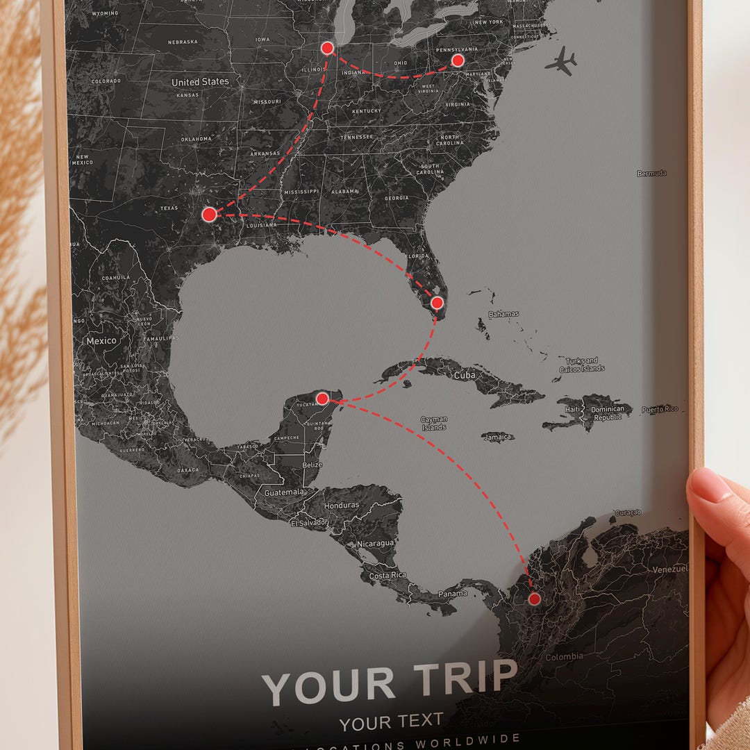 Custom World Travel Route Map Print – Personalized Road Trip Journey ...