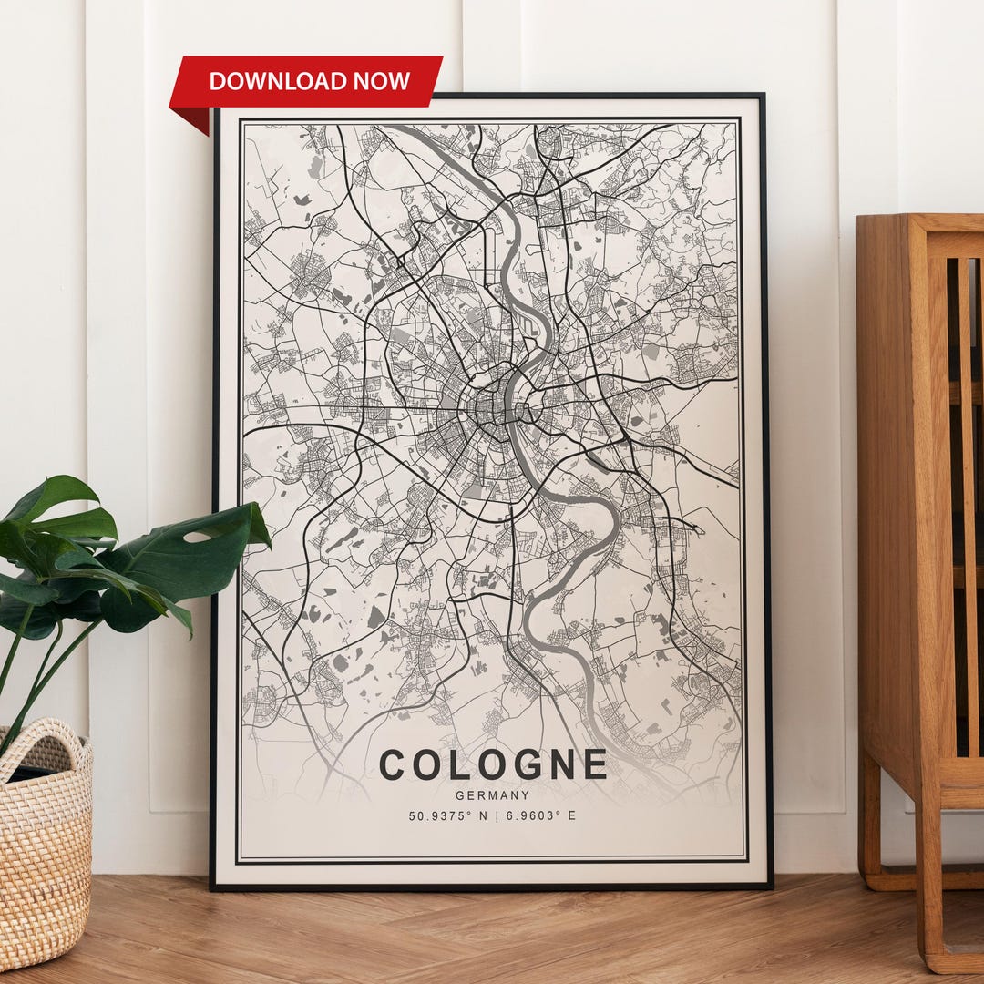 Cologne Germany City Map Travel Poster Engagement Gift Any Location ...
