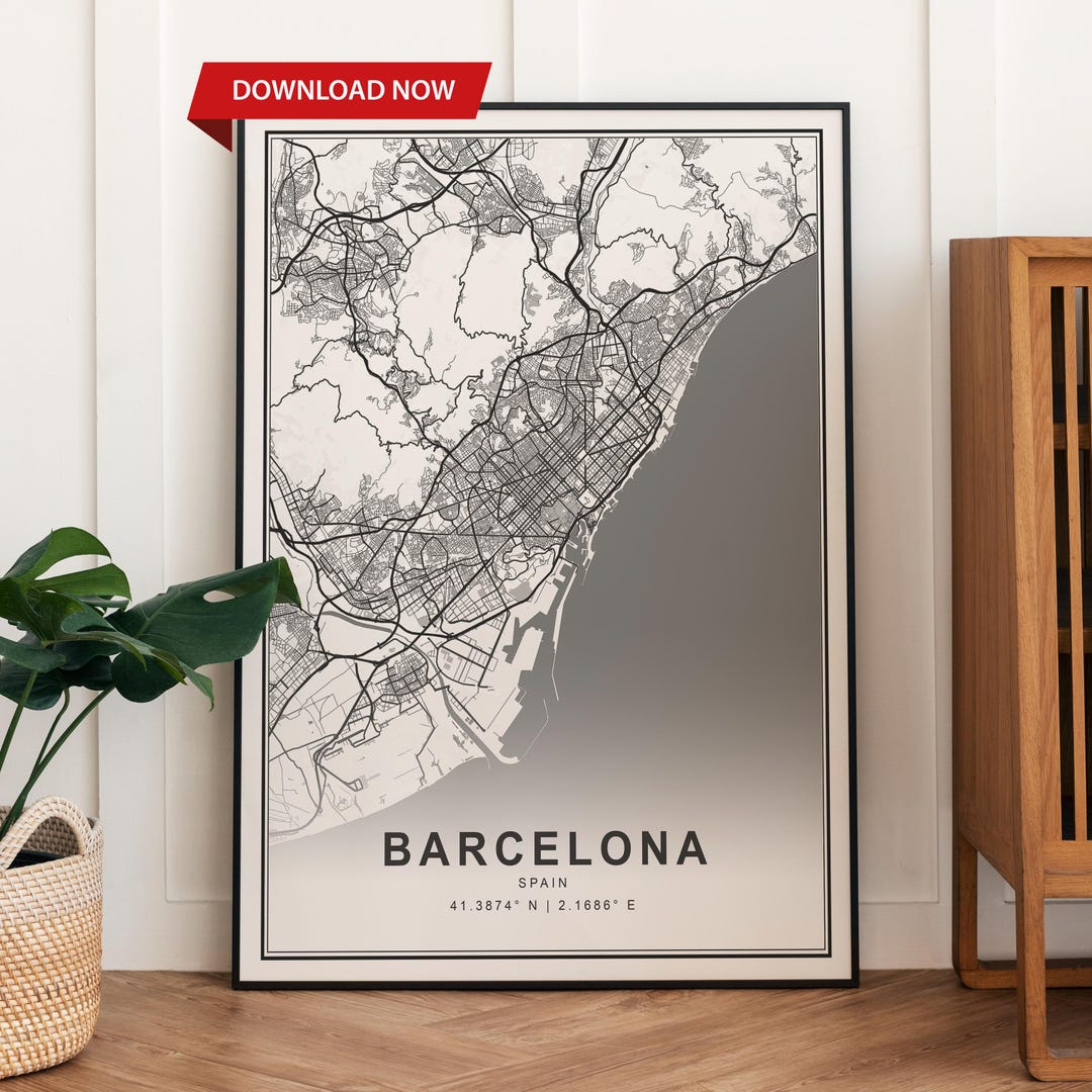 Barcelona Spain City Map Travel Poster Engagement Gift Any Location ...