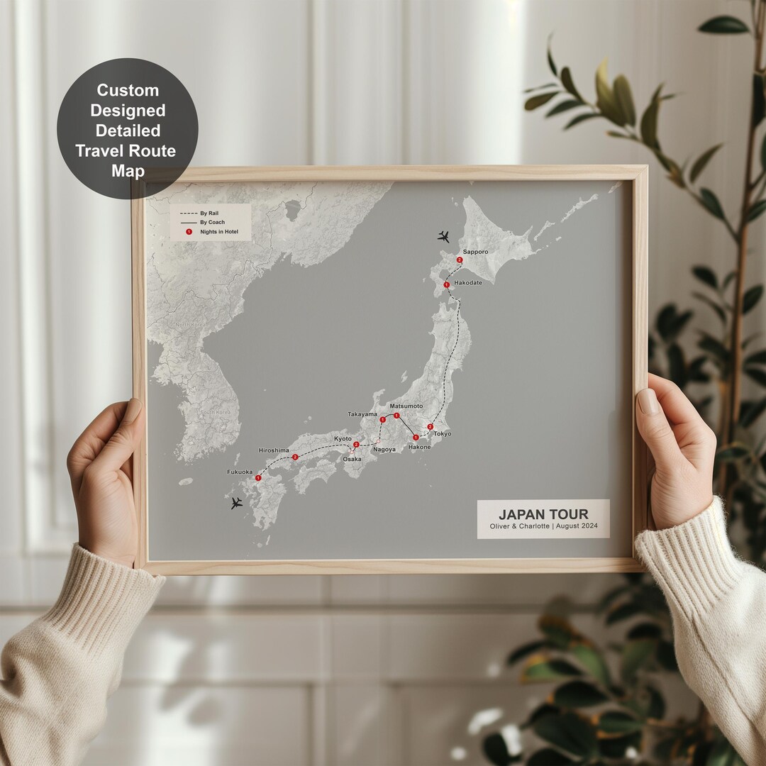Custom World Travel Route Map Print – Personalized Road Trip Journey ...