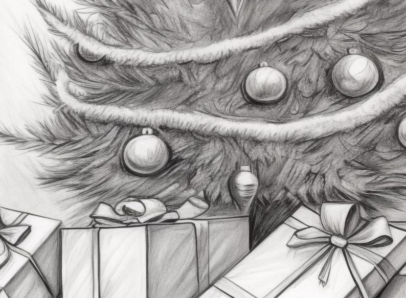 Christmas Tree Pencil Sketch Drawing, Christmas Decor, Minimalistic ...