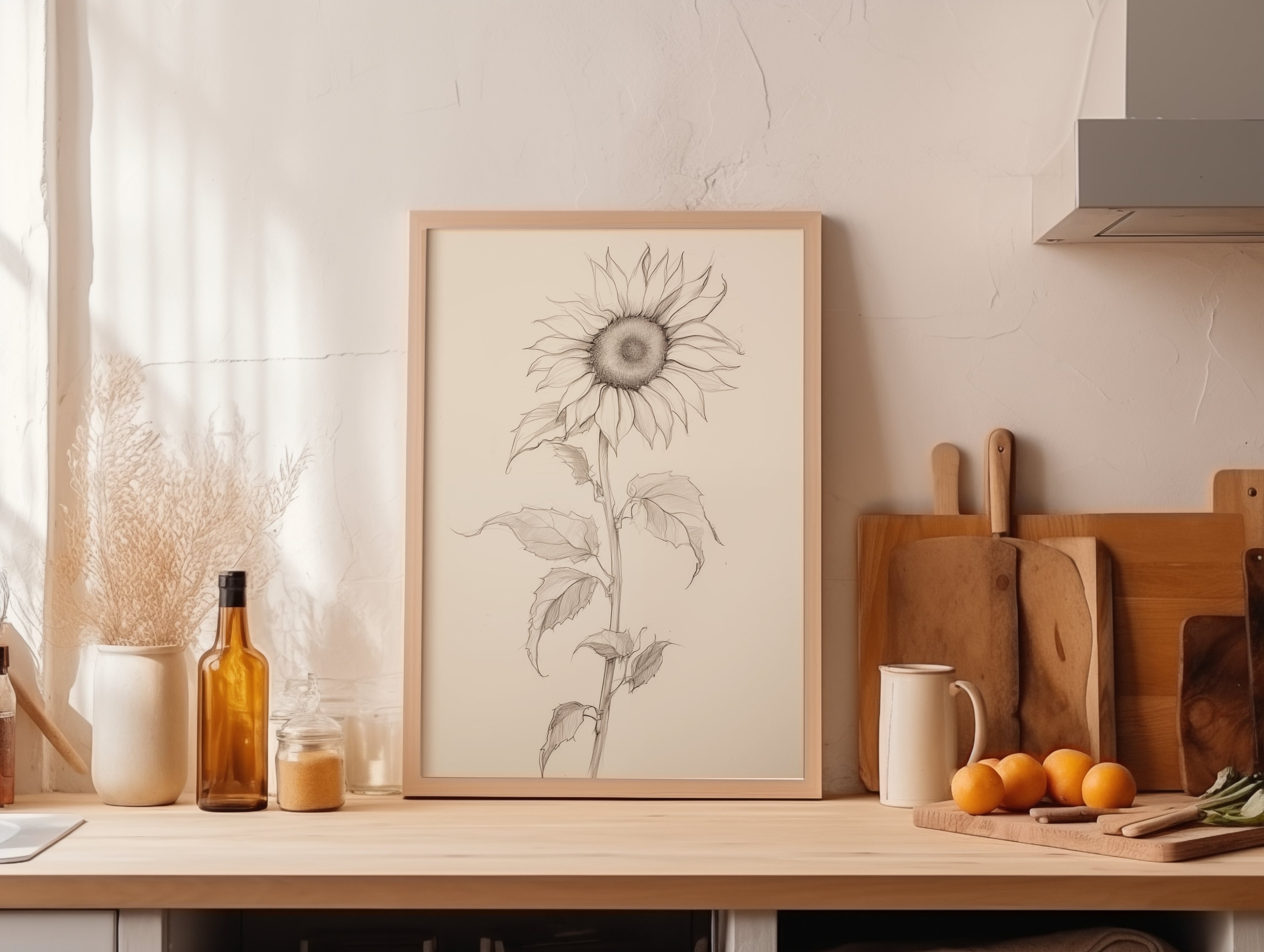 Vintage Sunflower Pencil Drawing, Wall Art, Nature Art, Pencil Sketch ...