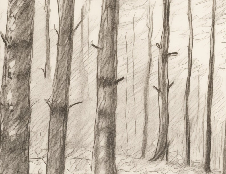 Vintage Forest Path Pencil Sketch, Digital Wall Art, Minimalist ...