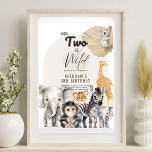 Editable Two Wild Safari Animals Birthday Invitation | Jungle Birthday ...