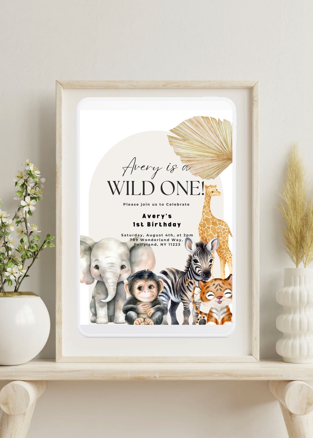 Editable Wild One Leopard Print Jungle Birthday Party Invitation ...