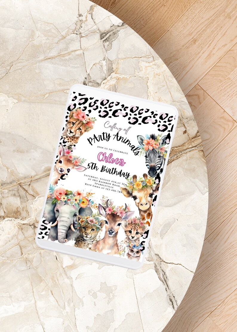 Editable Party Animals Birthday Invitationleopard Print Wild Safari ...