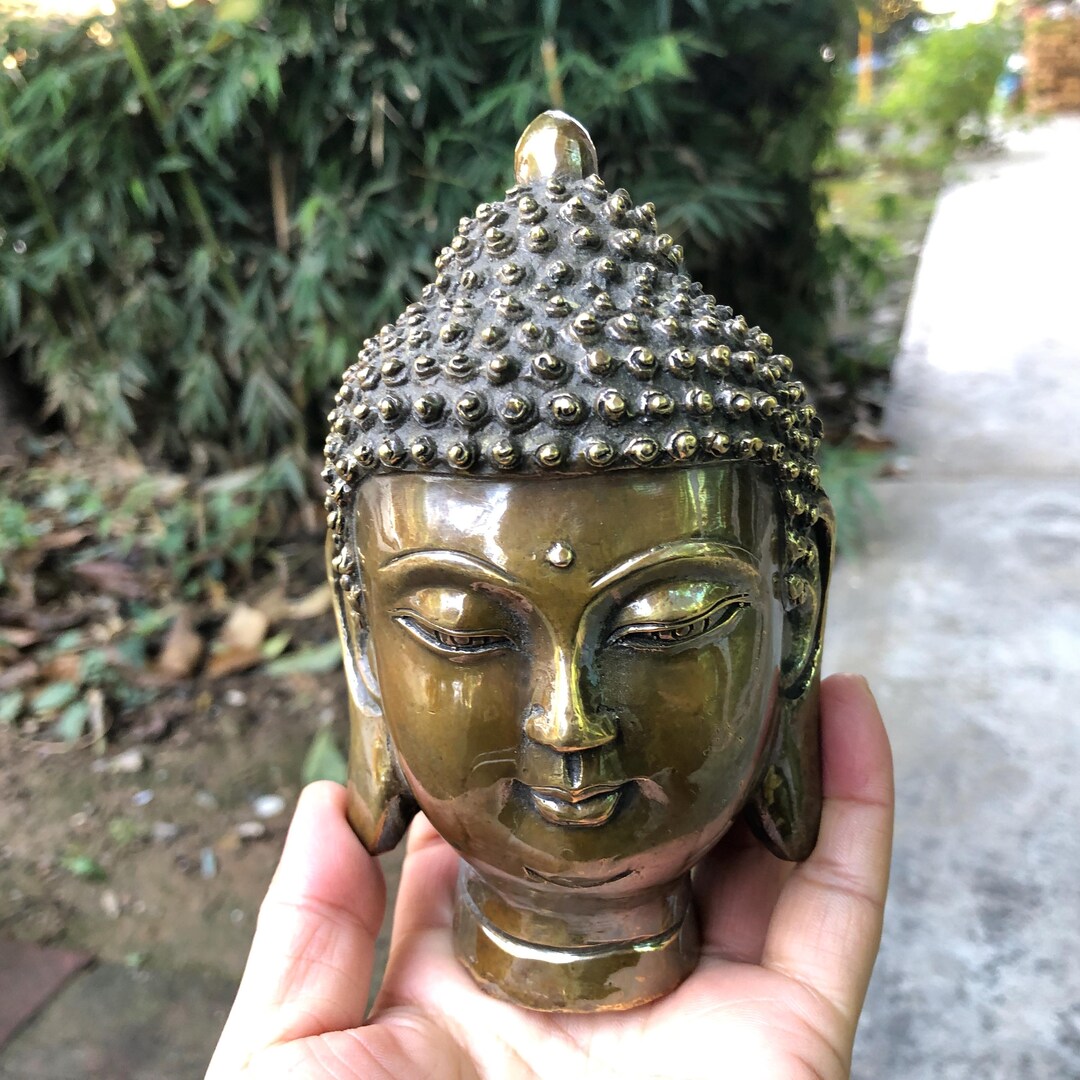 Bronze Buddha Head Bust Small Zen Meditation Copper Casting, Detail ...