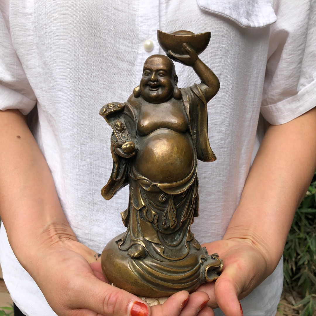 Vintage Style Copper Buddha Statue Copper Maitreya Holding a Ruyi ...