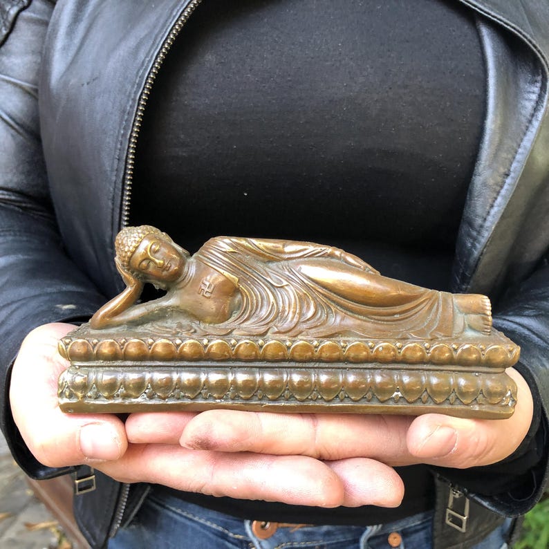 Vintage Sleeping Buddha Statue, Reclining Gautama Idol Figurine ...