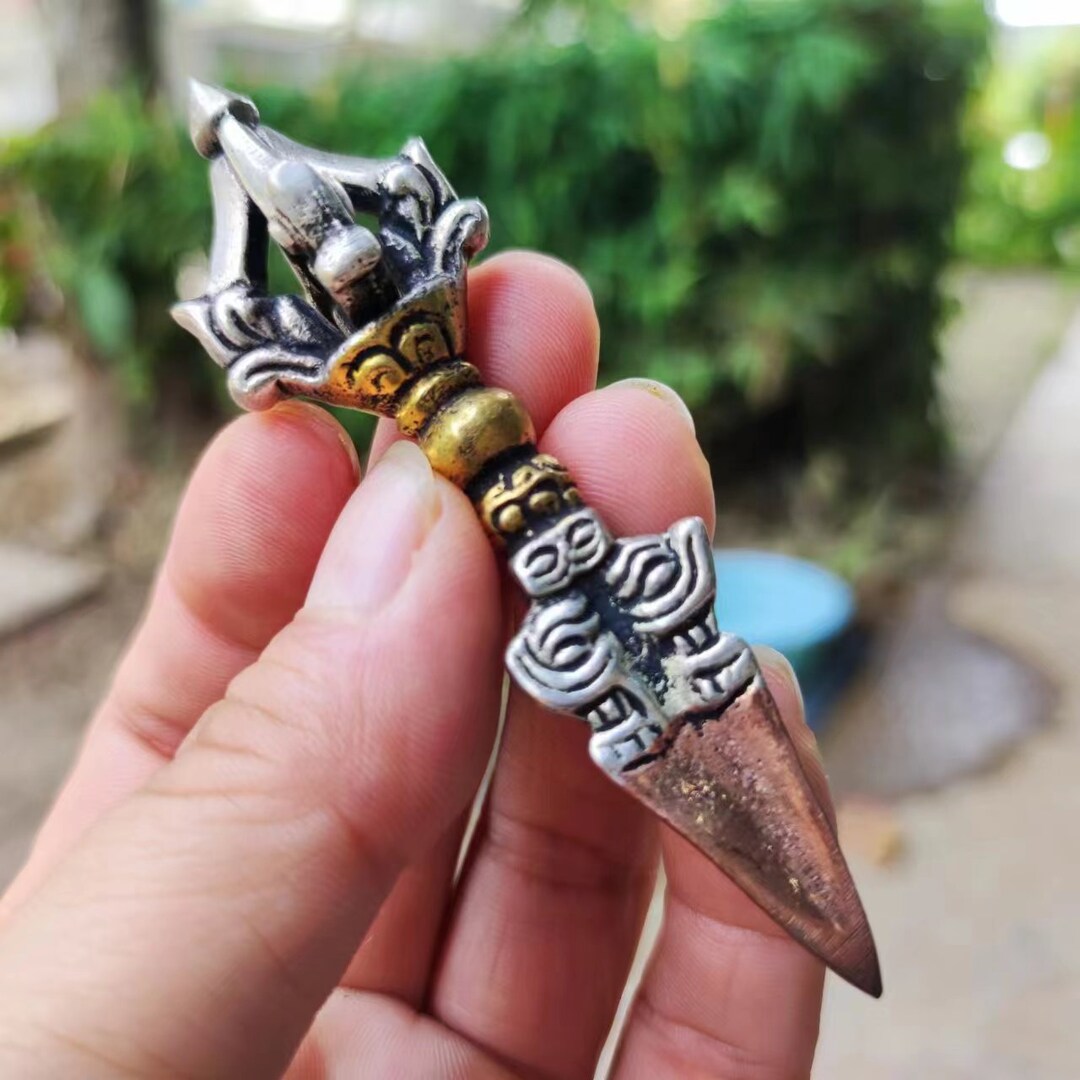 Tibetan Nepal Tantra Buddhism White Copper Talisman Four Branches Vajra ...