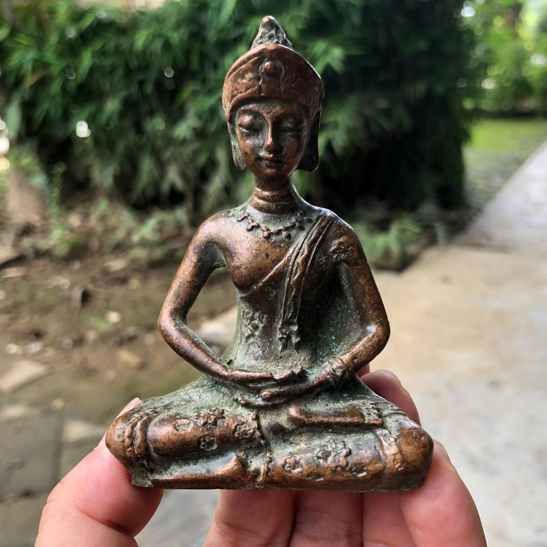 Antique Brass Mini Dharma Buddha Sitting Buddha, Peace Zen Bodhisattva ...