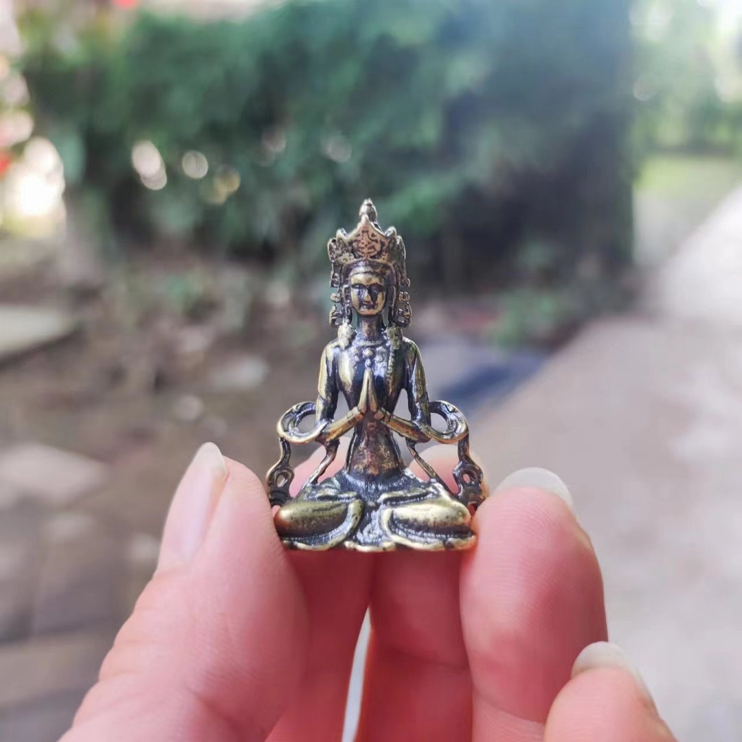 Get 2 Pcs Solid Brass Mini Buddha Statue Copper Amitabha Statue Pendant ...