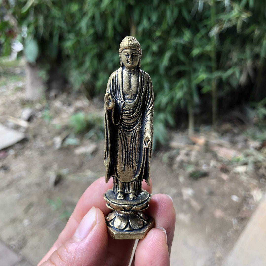 Solid Brass Mini Buddha Statue Copper Amitabha Nice Little Tiny Pocket ...