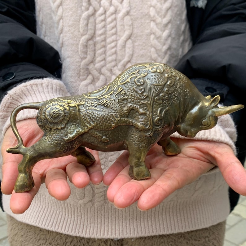 Lucky Qilin Pattern Copper Feng Shui Ox Statue Good Fortune Home Decor ...