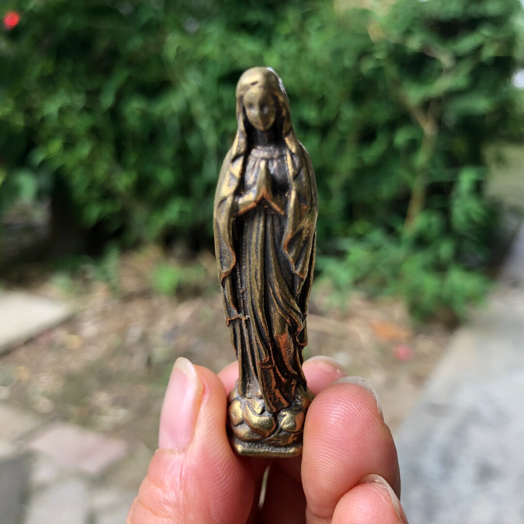 Get 2 Solid Brass Miniature Virgin Mary Statue Little Tiny Pocket ...