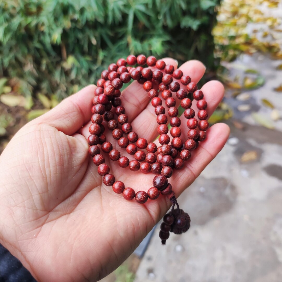 Tibetan Red Wood Carved Round Shape Mala Beads With“lotus Seed Pod ...