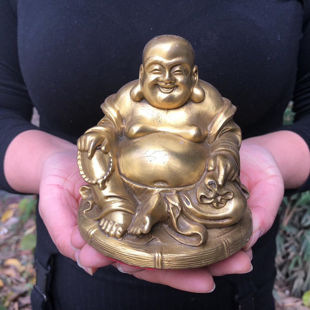 Gold Gilded Brass Happy Laugh Maitreya Buddha Statue, Tibet Laughing ...