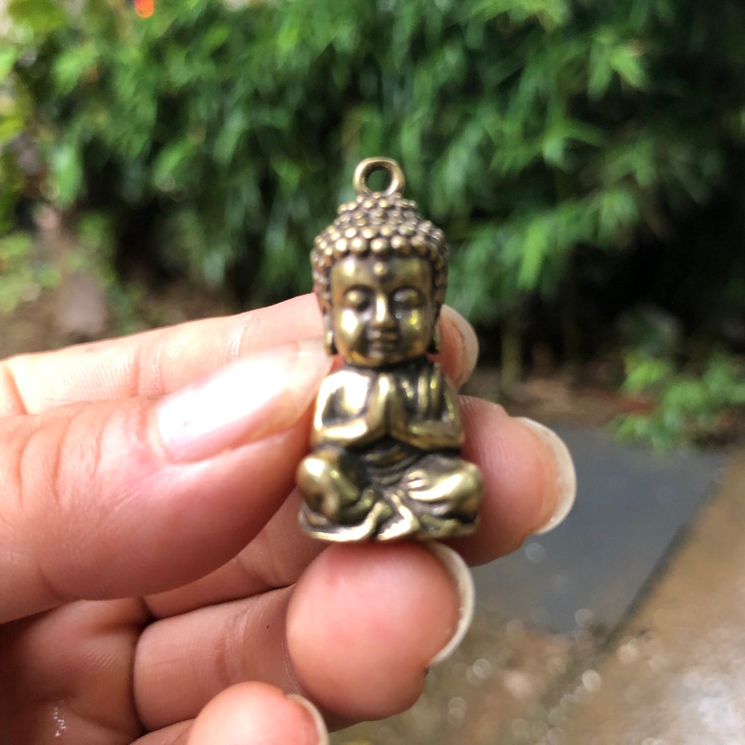 2 Pcs Solid Brass Mini Buddha Statue Copper Shakyamuni Statue Pendant ...