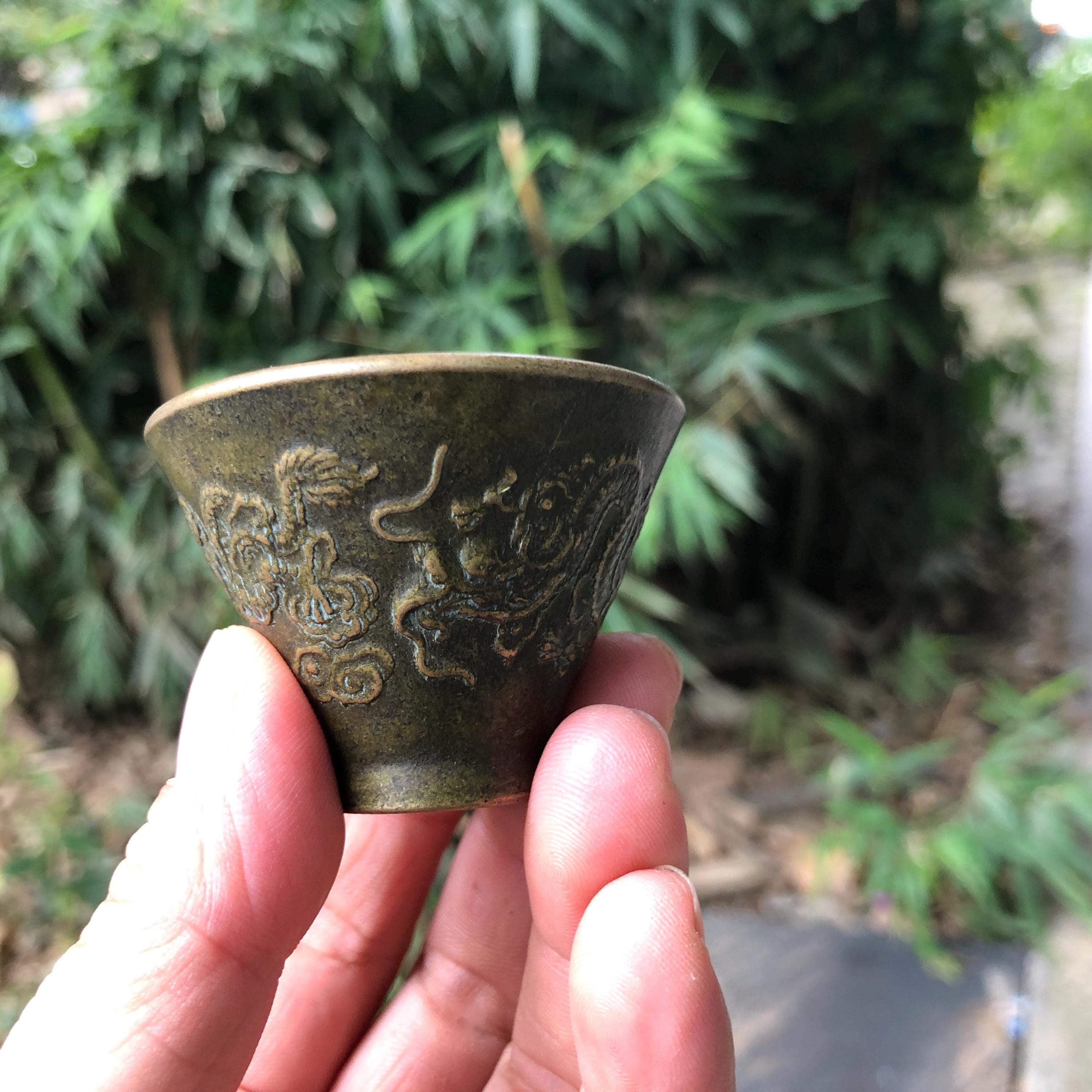 2 Pcs VTG Brass Copper Relif Double Dragon Pattern Buddhist Altar ...
