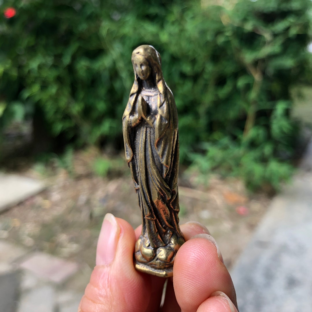 Get 2 Solid Brass Miniature Virgin Mary Statue Little Tiny Pocket ...