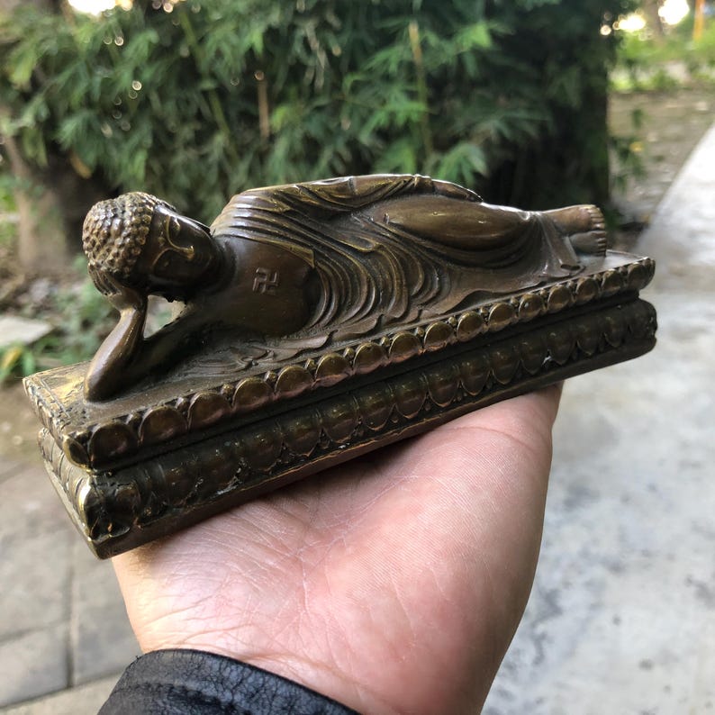 Vintage Sleeping Buddha Statue, Reclining Gautama Idol Figurine ...