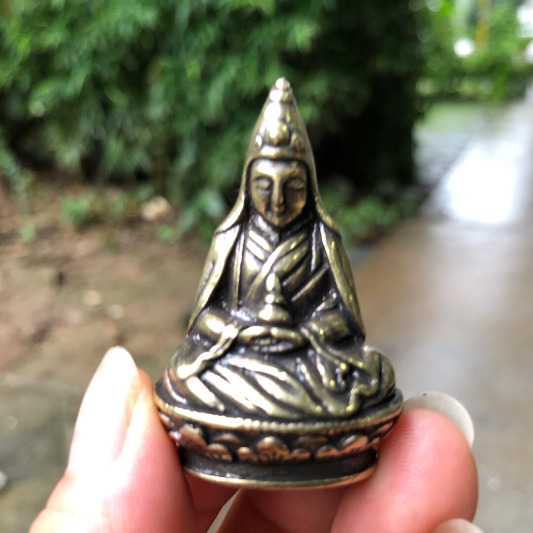 Nepal Tibetan Tantra Brass Small Buddha Statue Master Tsongkhapa ...