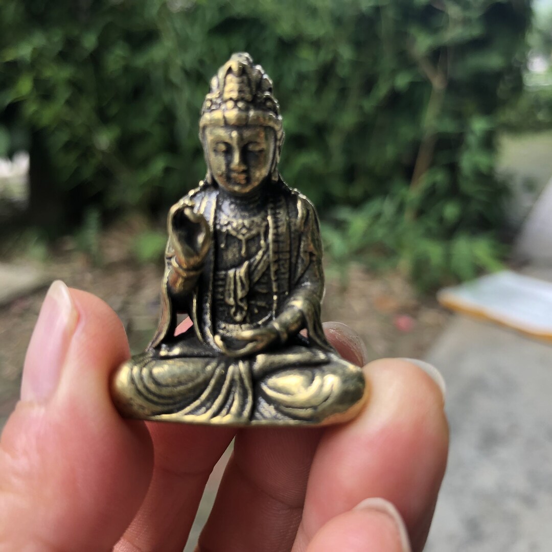 Solid Brass Mini Tiny Buddha Statue Meditating Guanyin Bodhisattva ...
