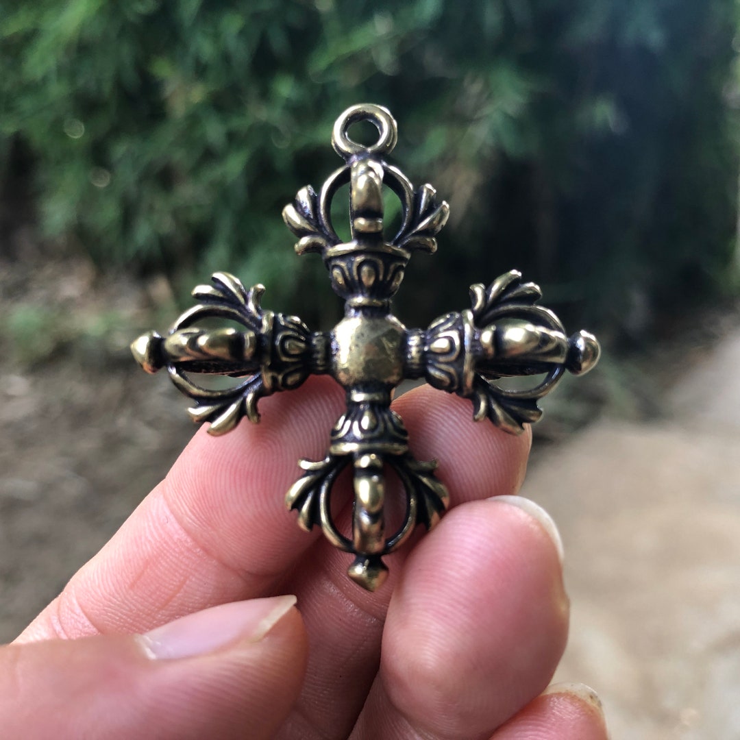 Tibetan Nepal Brass Tantra Buddhism Brass Talisman Cross Double Vajra ...