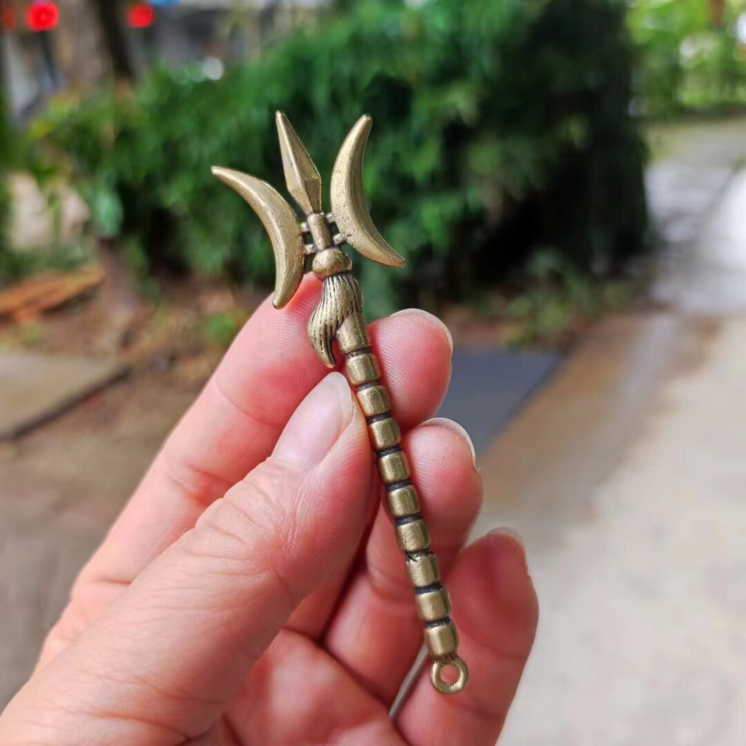 Get 2 Mini Brass Copper Trident Keychain Pendant Protection Guardian ...