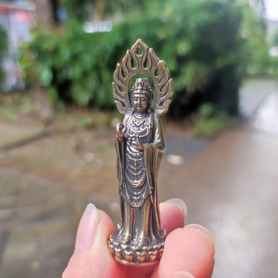 Solid Brass Small Buddha Statue Meditating Guanyin Bodhisattva ...