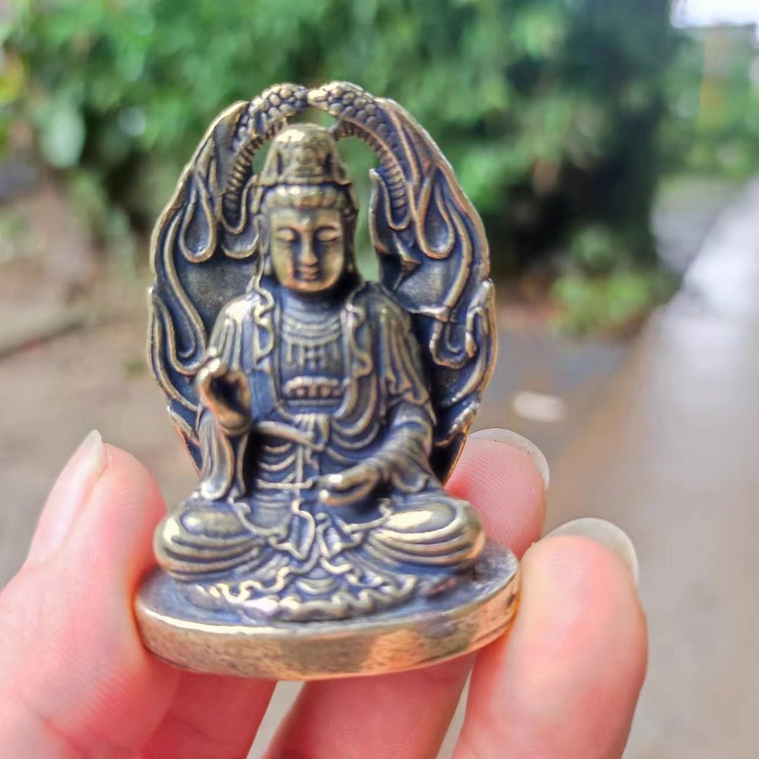 Small Solid Brass Mini Buddha Statue Meditating Guanyin Bodhisattva ...