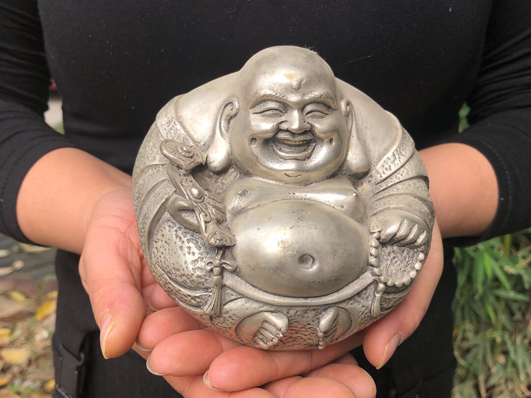 White Copper Happy Laugh Maitreya Buddha Wealth Statue,laughing Smiling ...