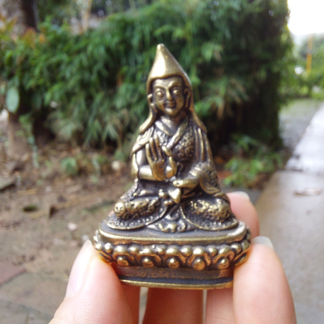 Brass Mini Buddha Statue Copper Master Tsongkhapa Figurine Little Tiny ...