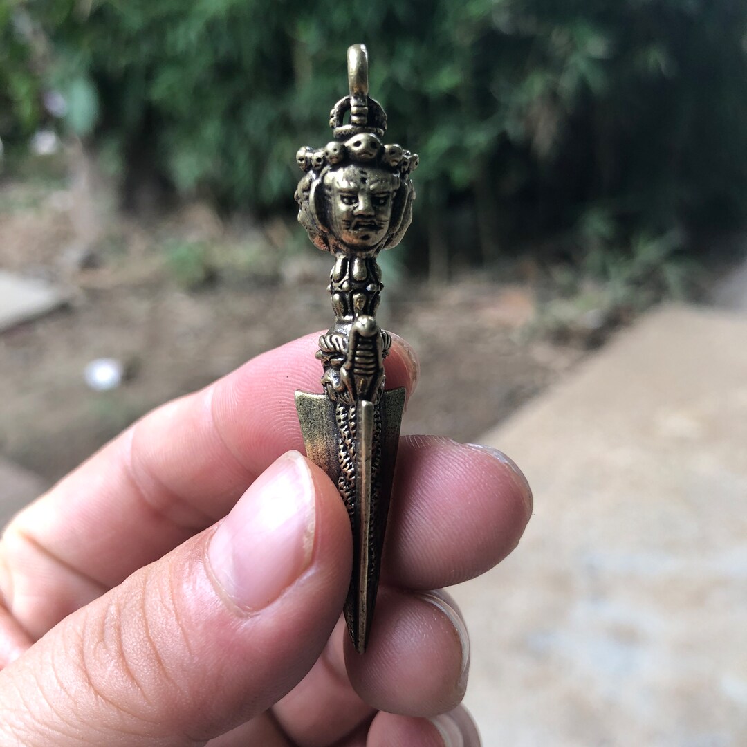 Tibetan Nepal Brass Tantra Buddhism Brass Talisman Three Heads Vajra ...