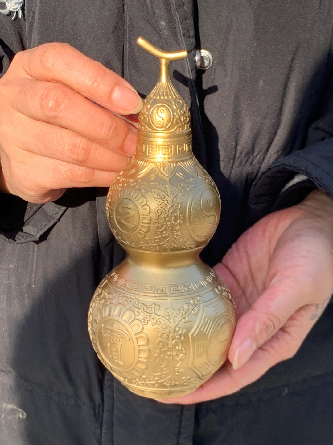 Copper Feng Shui Gourd Statue Open Lid Fortune Jar Home Decor Bottle ...