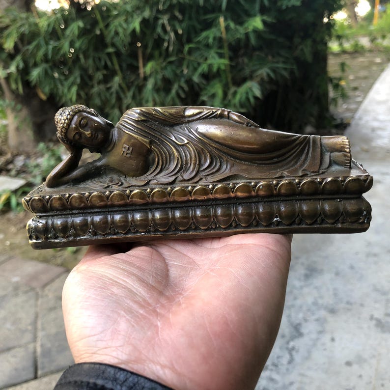 Vintage Sleeping Buddha Statue, Reclining Gautama Idol Figurine ...