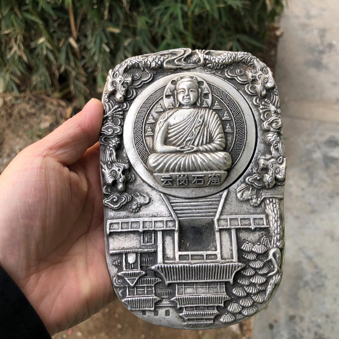 Buddha Vintage White Copper Ink Pad Box Inkslab Yin and YANG Relief ...