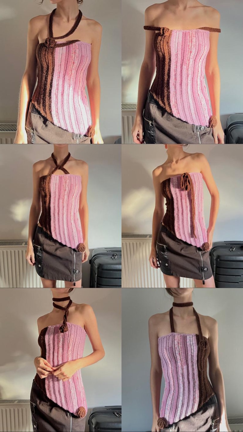 Asymmetric Crochet Tube Top Pattern: Halter Neck With Roses (digital ...