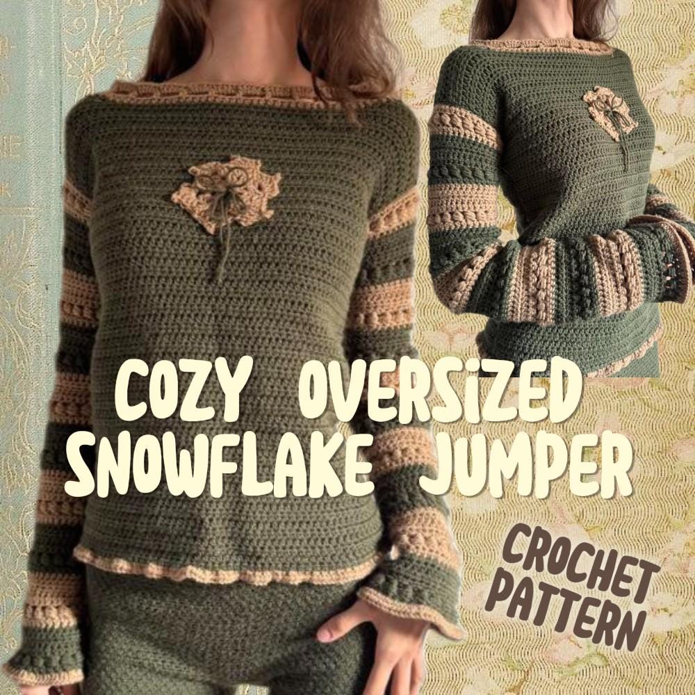 Snowflake Jumper Crochet Pattern: Oversized Bi-colour Sweater (PDF ...
