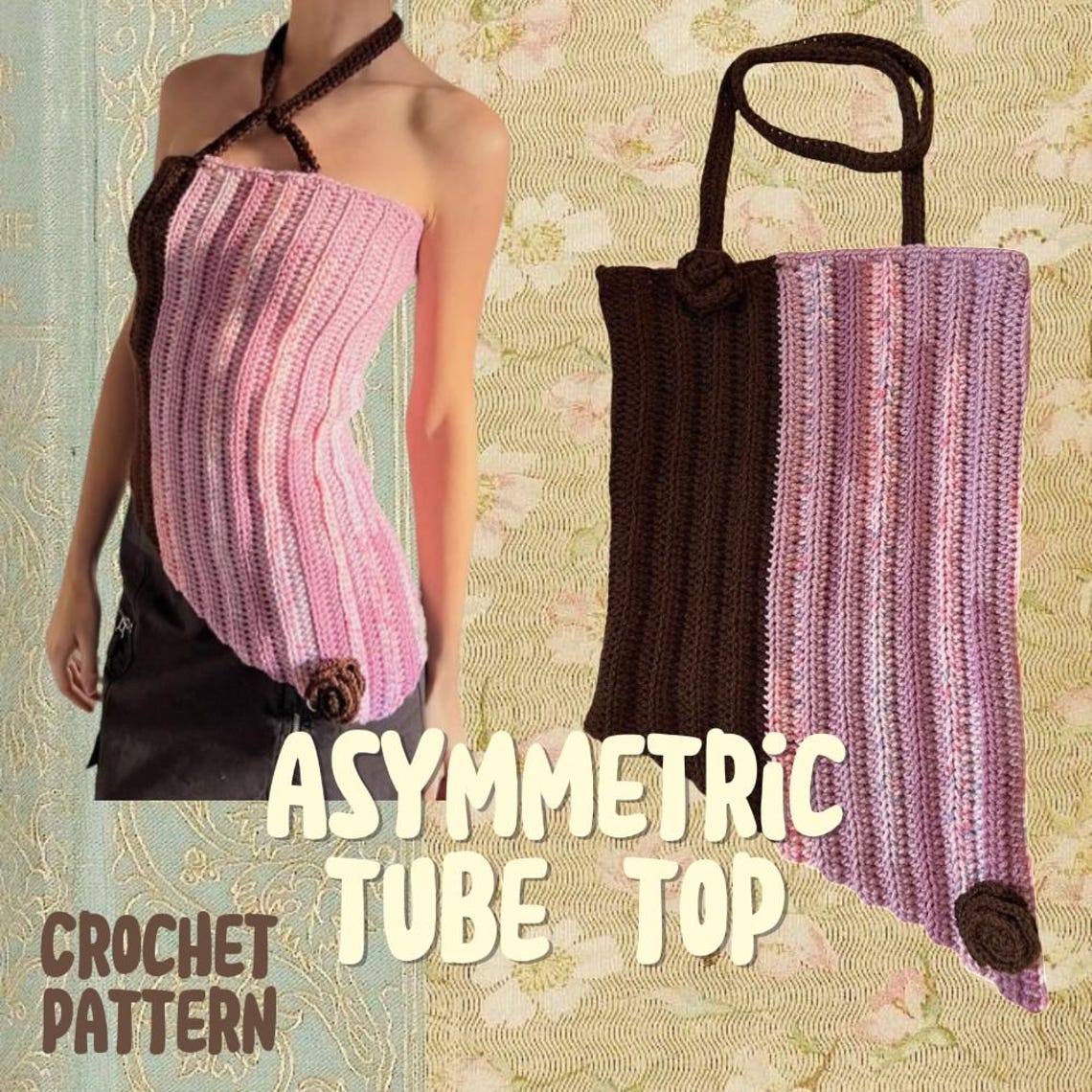 Asymmetric Crochet Tube Top Pattern: Halter Neck With Roses (digital ...