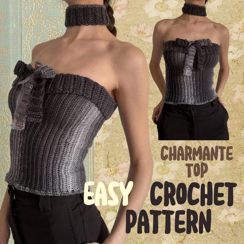 Charmante Tube Top Crochet Pattern: Ribbed Y2K Coquette Fitted Crop Top ...