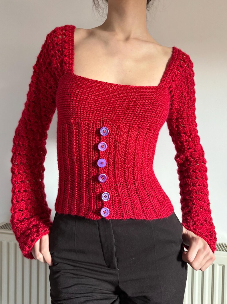 Scarlett Square Neck Crochet Top Pattern - Y2k Sweater With Mesh ...