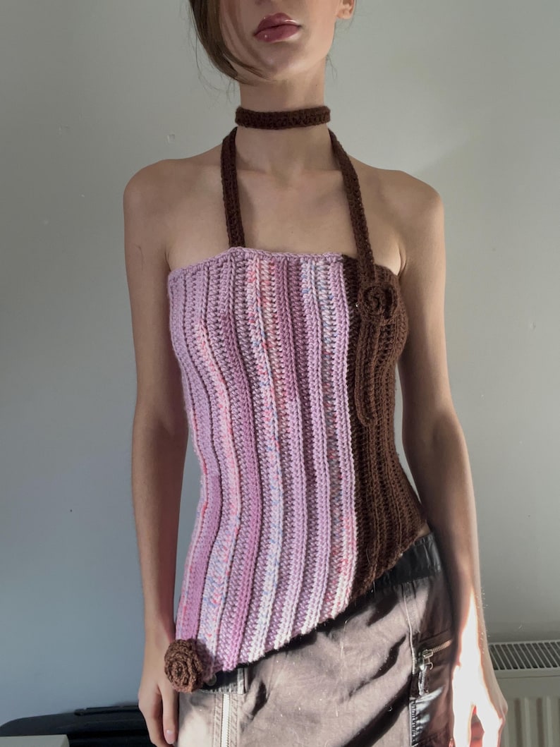 Asymmetric Crochet Tube Top Pattern: Halter Neck With Roses (digital ...