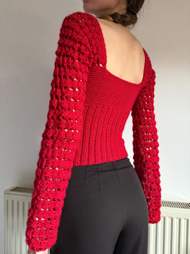 Scarlett Square Neck Crochet Top Pattern - Y2k Sweater With Mesh ...