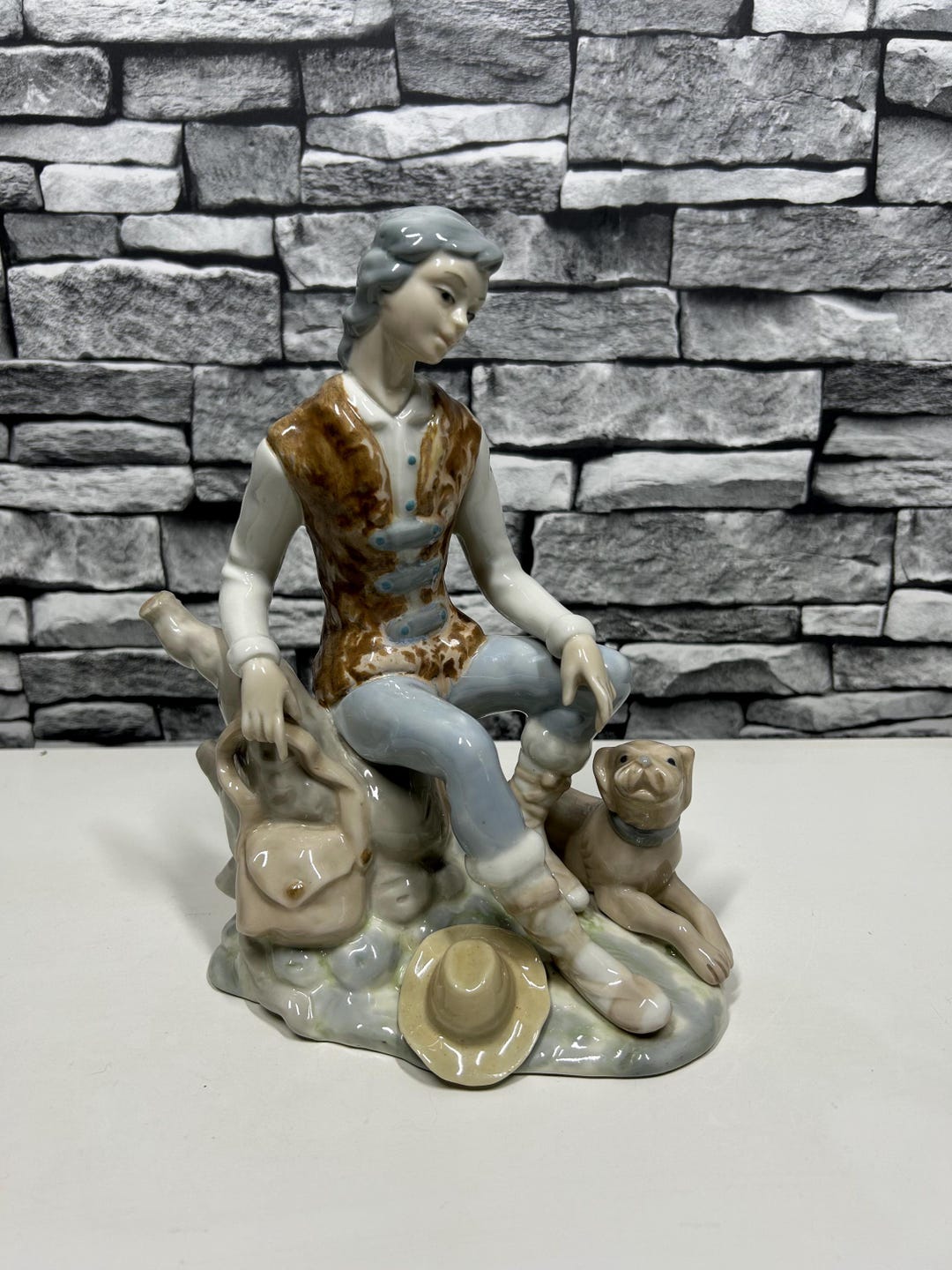 Vintage 1970s Tengra Porcelain Figurine: Man With Dog - Etsy