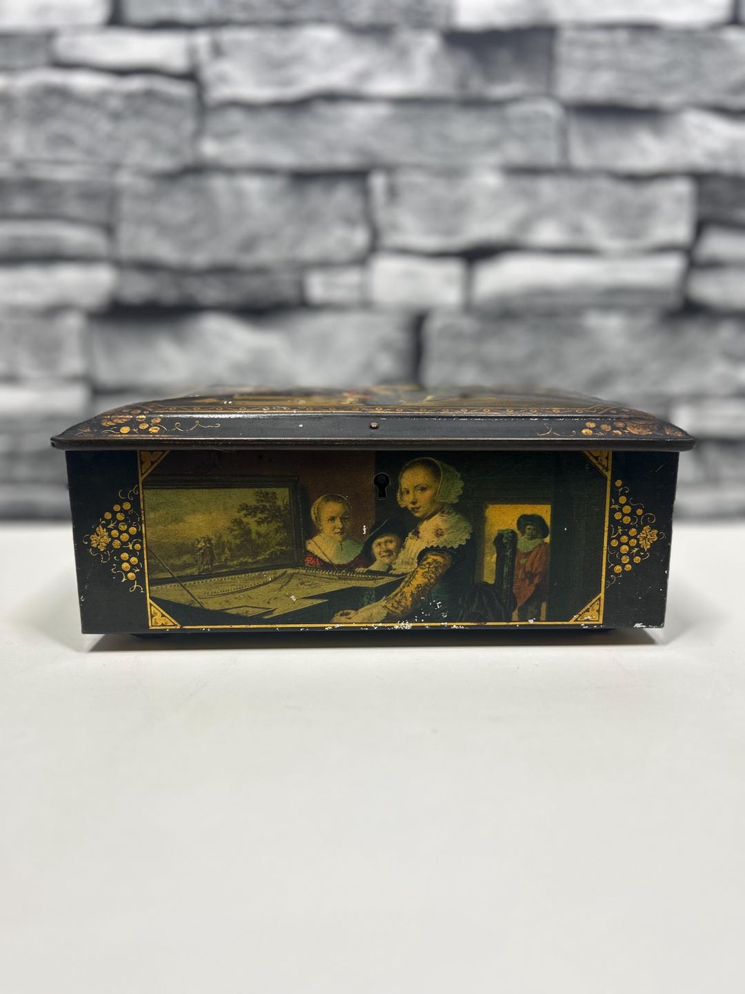 French Antigue Early 1900s Old Masters Toleware Black & Gold NO LOCK ...