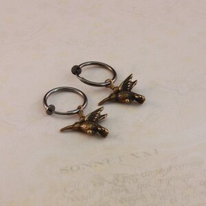 Clip Hoop Earrings, Antique Brass Hummingbird, Clip on Earrings by ...