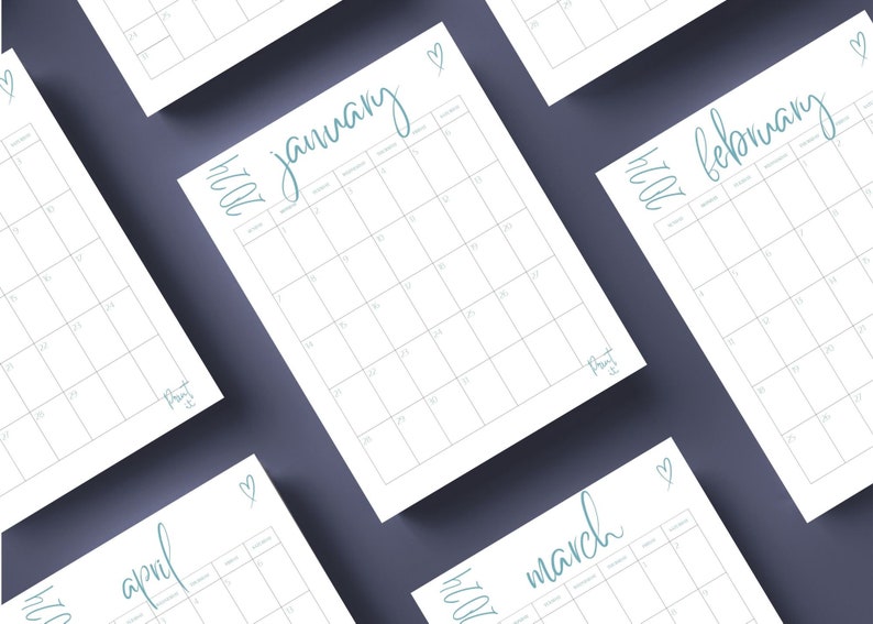 2024 Calendar Monthly Unlined Calendar in Pastel Blue Instant Download ...